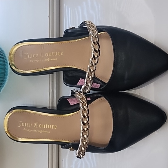 Juicy Couture | Shoes | Juicy Couture Black Mules With Gold Accent ...